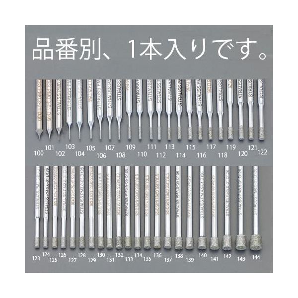 ●軸径…3.0mm●入数…1本入り●サイズ(mm)…刃径：0.2刃長：5.0全長：40●粒度(#)…600●電着タイプ●ダイヤモンドパウダー付●切れ味がよくダイヤが長持ちします。類似商品はこちらエスコ EA819DF-101 0．3x2．0...