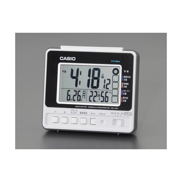 ●電波受信機能●周波数…40kHz/60kHz自動選局●機能…電子音アラーム、スヌーズ、カレンダー、温湿度表示、生活環境お知らせ、LEDライト(残照機能付)●電源…単3電池×2本(付属)●サイズ…93(W)×51(D)×83(H)mm●※付...