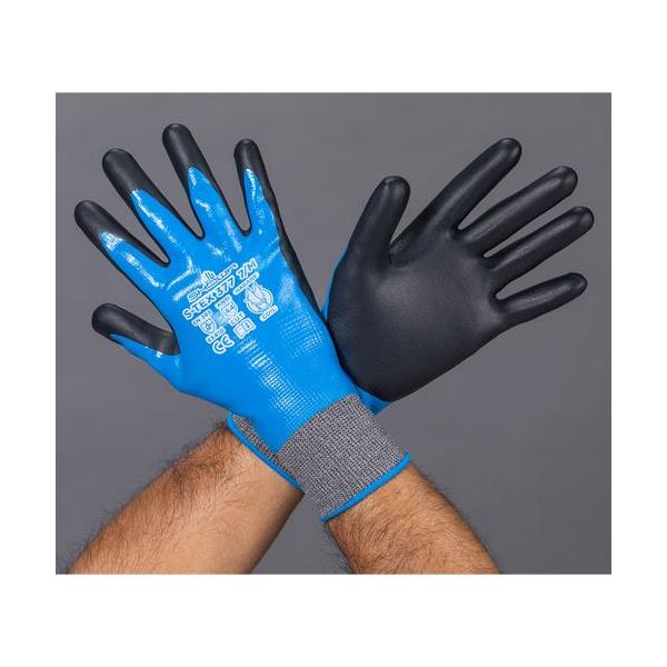 ●サイズ…S●カラー…ブルー●全長(mm)…260●中指長さ(mm)…75●掌周り(mm)…185●厚み(mm)…1.83●材質…繊維部：ナイロン・ポリエステル・ステンレスワイヤー混合糸樹脂部：ニトリルゴム●EU規格CE EN388耐切創レ...