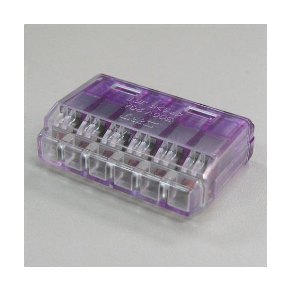【商品説明】●差込線数…6●カラー…パープル●定格…20A 300V●適用電線規格…銅単線φ1.6mm・φ2.0mm●サイズ…30.0×20.5×9.1(H)mm●電気用品安全法…E　JET（特定電気用品）●材質…スプリング：ステンレス鋼導...