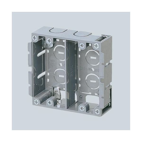 ●スイッチ…2個用●セパレーター（板）付き●サイズ…108×98×35mm●材質…PVC●間仕切り壁など、木ねじの効かない石膏ボード、木板へのスイッチボックスのあと付けに最適。●スライドするツメがボックスを固定します。●底面全面がニッパー等...