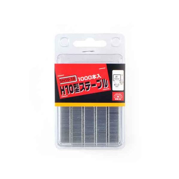 【用途】タッカー用ステープル。【機能・特徴】電動タッカーSET-901、パワフルハンドタッカーPT-1用のステープルです。【仕様】●1000本入。●サイズ：足幅10mm・足長10mm・素材幅1.2mm。●表面処理：亜鉛メッキ。●主な適合機種...