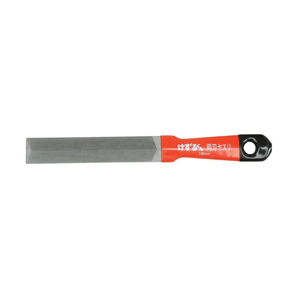 【用途】鉄をはじめ銅・真鍮・アルミ等の研削・研磨。【機能・特徴】一般金属はじめ、プラスチック、ダイカスト等にも使えます。両刃タイプのヤスリです。【仕様】●形状：両刃。●ヤスリ部：100mm。●鉄工用。●グリップ色：赤。【注意事項ほか】ヤスリ...