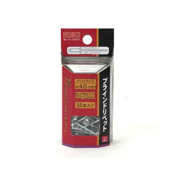 【用途】部材と母材の締結。【機能・特徴】ハンドリベッター用のブラインドリベットです。フランジ(リベット本体)はアルミ製でサビに強くなっています。【仕様】●リベット径：4.0mm。●下穴寸法：4.1〜4.2mm。●締付可能板厚：0.5〜3.2...