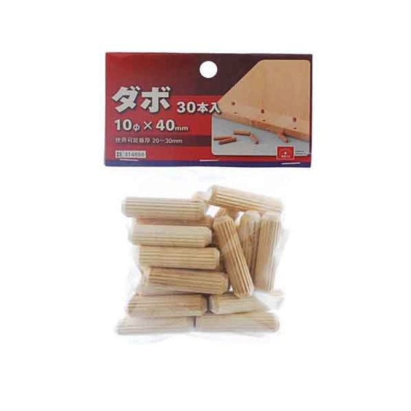 【用途】ダボ継ぎ用のダボ。【機能・特徴】ダボ継ぎのダボとしてご使用ください。【仕様】●サイズ：直径10mmX長さ40mm。●使用可能板厚：20〜30mm。●30本入。●木。先端工具 木工アクセサリ 下穴錐類似商品はこちら4977292314...