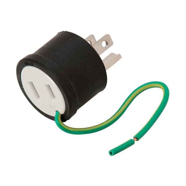【用途】電源プラグ変換用アダプター。【機能・特徴】2芯アース線式電源プラグを3芯アースピン付電源プラグに変換します。【仕様】●交流電圧：125V。●許容電流：15A。●アースピン接続対応。【注意事項ほか】電線許容を超える電流を流さないでくだ...