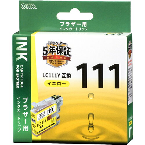 商品説明　「ブラザー用インクカートリッジ LC111Y互換 染料イエロー INK-B111B-Y」は、ブラザーの純正インクカートリッジ LC111Y/染料イエロー の代わりに使える互換インクカートリッジです。●1個入り●残量表示完全対応●ブ...