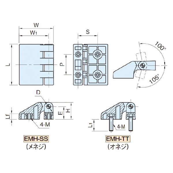 イマオコーポレーションメーカーお問い合わせ：0575-32-2239●旋回角度：max.205°●使用温度：max.80℃/min.-20℃●寸法W（mm）：26.5●寸法W1（mm）：22.5●寸法L（mm）：30●寸法S（mm）：15●...
