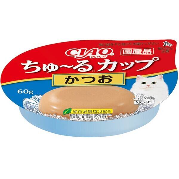 【商品説明】●大人気のちゅ〜るが食べやすいムースタイプになりました。●なめらかな舌触りで猫ちゃん大喜び。●開けやすく、出しやすいカップ容器。●緑茶抽出成分が腸管内の内容物の臭いを吸着し、糞・尿臭を和らげます。●原材料：かつお、かつお節エキス...