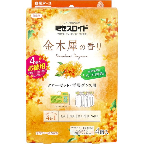 よく一緒に購入されている商品4902407120489 ミセスロイド 防虫954円【商品説明】個装サイズ：140X225X62mm個装重量：約180g内容量：4個入製造国：日本【成分】プロフルトリン、エンペントリン(ピレスロイド系)、フェノ...