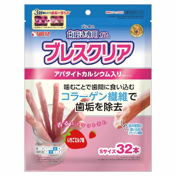 【商品説明】●愛犬の口腔内の健康にうれしいアパタイトカルシウム入り、お口がさわやかに香るいちごミルク味の歯磨きガムです。●噛むことできめ細いコラーゲン繊維が歯の表面を磨きます。●リンゴ抽出物、ビタミンE、歯のための食品素材POs-Caを配合...