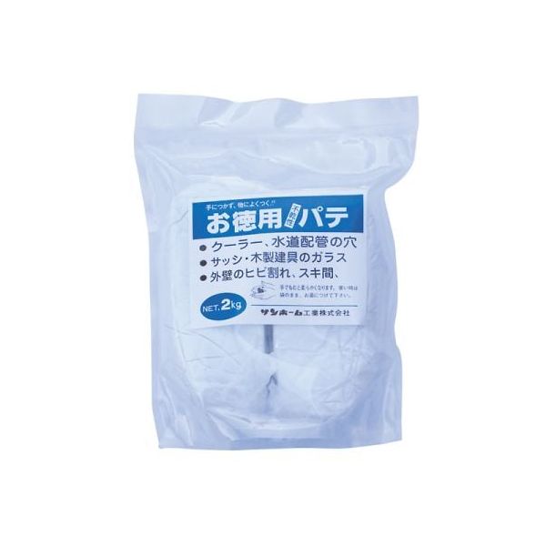 【商品説明】補修用不乾性パテ。●手につかず、物によくつきます。●天然植物油性のため、補修後塗料は塗れません。●クーラー、水道管の穴に。●サッシ・木製建具のガラスに。●外装のヒビ割れやスキ間などに。●容量:2kg