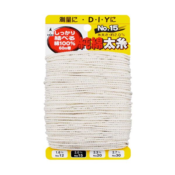 【商品説明】【特長】●国内加工品です。●一般工作から測量まで多用途に使えます。●非常に結びやすい糸です。●一般工作から測量まで多用途に使えます。【用途】●測量、一般工作用【仕様】●色：生成り色●糸長さ(m)：60●線径(mm)：約2.0●カ...