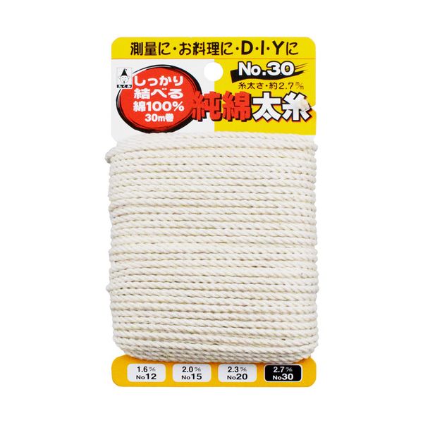 【商品説明】【特長】●国内加工品です。●一般工作から測量まで多用途に使えます。●非常に結びやすい糸です。●一般工作から測量まで多用途に使えます。【用途】●測量、一般工作用【仕様】●色：生成り色●糸長さ(m)：30●線径(mm)：約2.7●カ...