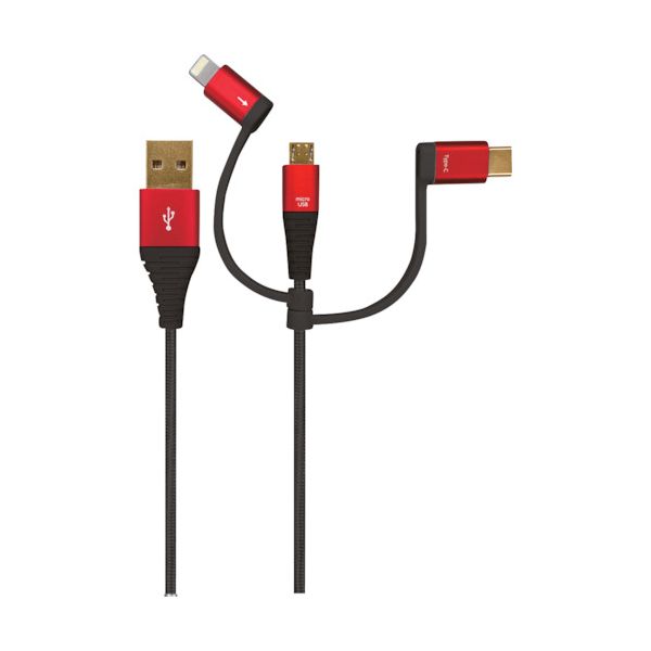 【商品説明】【特長】●スマホ用マルチケーブル1M　ライトニングMFI、タイプC、マイクロUSB　3タイプへ充電可能です。【用途】●ライトニング、タイプC、マイクロUSBの3タイプスマホ充電用。【仕様】●長さ(m)：2●色：赤X黒●コネクタ形...