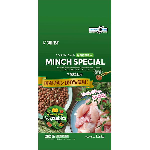 【商品説明】●新鮮生チキンと緑黄色野菜を使用しておいしく調理しました。●7歳以上の愛犬の健康維持のためにヘルシーなお魚と食物繊維を配合しました。●総合栄養食●原材料：肉類(チキン等)、糖類、豆類、でん粉類、穀類、魚介類、油脂類、食物繊維、野...