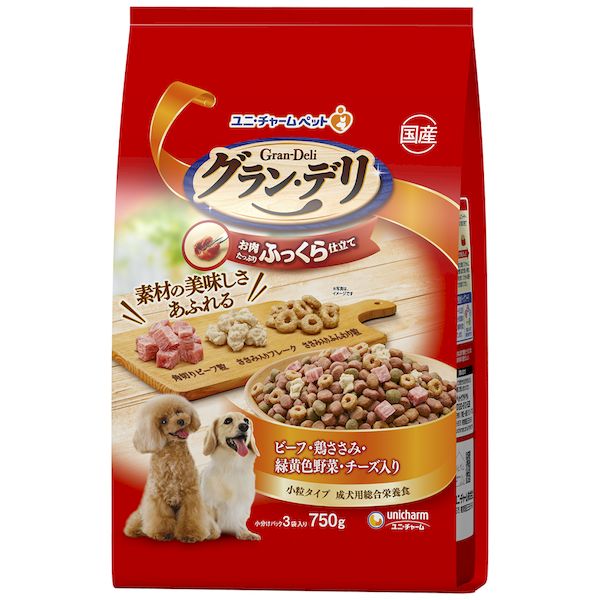 【商品説明】●美味しいふっくら仕立てのグルメフード●角切りビーフ粒、ささみ入りふんわり粒、ささみ入り大豆フレーク入り●栄養素をバランス良く摂取できる総合栄養食●健康維持に必要なオメガ6＆3脂肪酸をバランス良く調整●原材料：穀類(小麦粉、トウ...