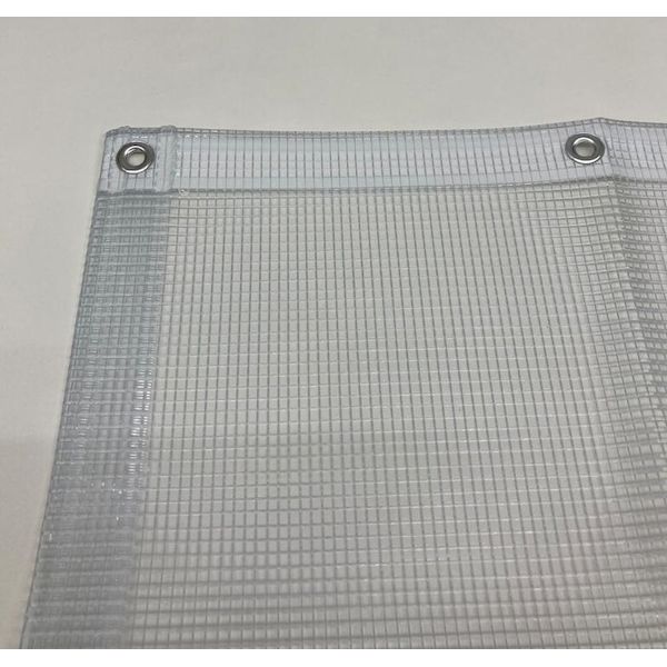 【商品説明】●商品説明：耐熱温度120℃の屋内用の糸入り透明ビニールカーテンです。●材質：ポリ塩化ビニル●仕様：周囲折返し、上部のみ補強テープ白入りハトメ10Φアルミ約300mmピッチ●色：透明●厚さ(mm)：0.47●幅サイズ（mm）：9...