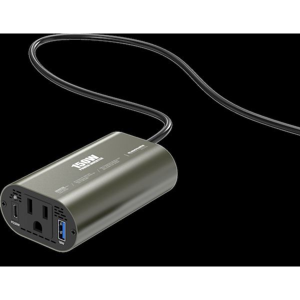 【商品説明】●自動車のバッテリーのDC12VをAC100Vに変換して消費電力150W迄の機器に給電対応。●ACコンセント×1ポート、USBポート×2ポート搭載で3台同時給電(充電)対応。●ポータブル電源の代わりにも使え、アウトドア・停電・災...