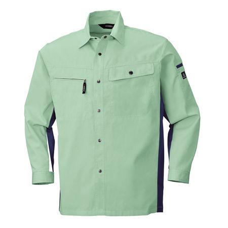 【商品説明】■素材：エコサマーツイル■ポリエステル65%　綿35%（再生ポリエステル65%使用）■エコ素材　静電気帯電防止素材　メカアーム■見た目にもこだわった、動きやすいユニフォーム！■ラグラン袖＆メカアームで腕が動かしやすい、安心・安全...