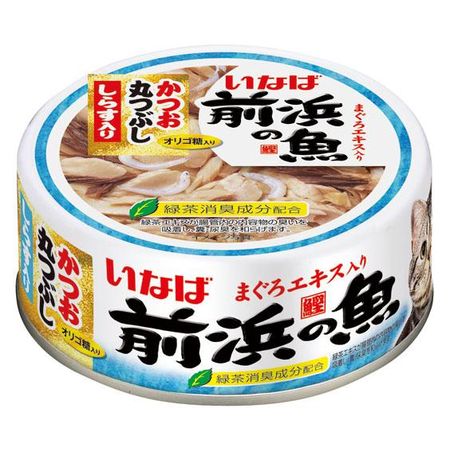 【商品説明】猫 フード 缶 ウェット 猫缶　缶詰 前浜 一般食 ゼリー■かつおの身を丸ごとフレークに。オリゴ糖を配合し猫ちゃんのおなかに配慮しました。■かつお丸つぶしに、しらすを加えました。■おいしさひきたつまぐろエキス入り。■原材料：かつ...