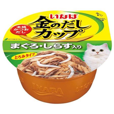 【商品説明】猫 フード ウェット カップ レトルト 金のだし 一般食 とろみ■開けやすく、軽いプラスチックカップのウエットフード。■まぐろとかつおのフレークにしらすをトッピングし、焼津産かつおの本格だしを加えました。■原材料：かつお、まぐろ...