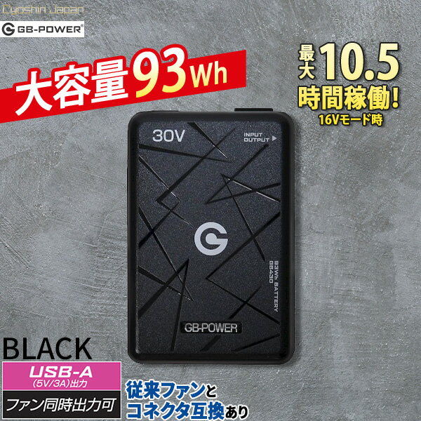 ＜GB−POWER 30VバッテリーPro　全2色＞ この商品はブラックです【商品説明】■16Vモードで最大10.5時間稼働■業界トップクラスの大容量「93Wh」■従来ファンとコネクタ互換あり■安心の15か月長期保証■JBRCリサイクル協力...
