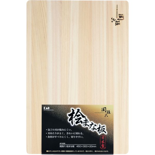 【商品説明】●刃あたりの良い日本製桧のまな板です。●刃あたりがよく、包丁の刃が傷みにくいのが特徴です。●側面に樹脂加工をしているため、乾きが早く黒ずみをおさえます。●本体サイズ(約)：450X300X20mm●商品重量(約)：1220g●材...