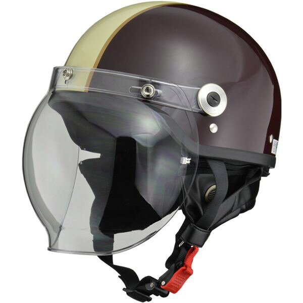 【商品説明】ハーフヘルメットに開閉式バブルシールドを装備したモデル。 脱着式イヤーカバーや便利なワンタッチバックルを装備。 また、カラーが豊富な専用オプションシールドもご用意。 ●シールド： 開閉式バブルシールドは、ハードコート、UVカット...