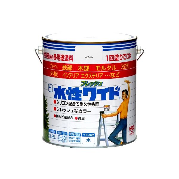 【商品説明】水性塗料 半つや 屋内外用　●塗膜は汚れにくく、付着した汚れも水しぶきで簡単に洗浄できる（ウォッシャビリティに優れる）高性能塗料です。●タレにくい、微臭タイプです。●かび止め材、さび止め材配合しています。●浴室・台所・洗面所・部...