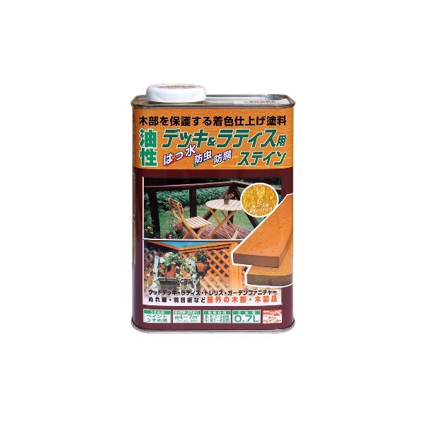 【商品説明】木部塗料 デッキ＆ラティス 浸透性と撥水性に優れる 木部ガーデン用●木材の防虫・防腐・防かび効果に優れ、強力はっ水効果により木材を長期間保護します。●木材に深く浸透して通気性を保ちながら、木材の耐久性を高めます。●低臭で木目を生...