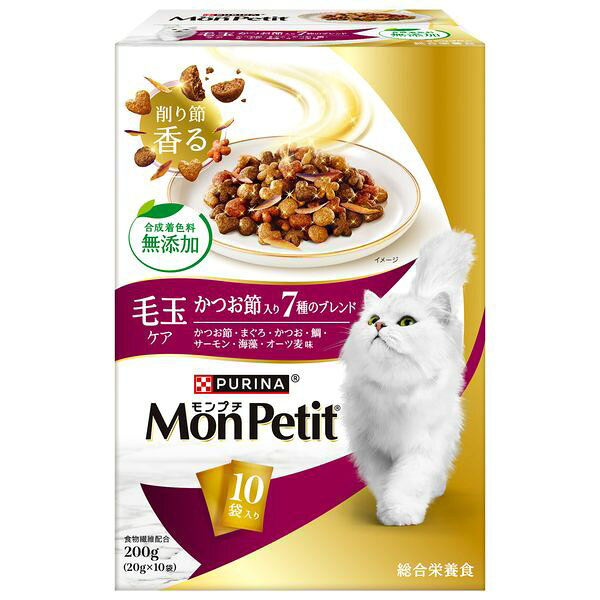 【商品説明】●厳選したかつお節、まぐろ、かつお、鯛、サーモン、海藻、オーツ麦の7種の美味しさをブレンド。●天然の食物繊維を配合し、体内の毛玉を自然に排出するように配慮。●合成着色料無添加。●原材料：穀類(とうもろこし、とうもろこしたんぱく、...