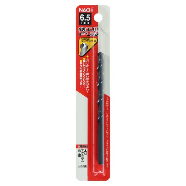 【商品説明】●シンニング付きですべりにくく喰い付きがよく、軽い力でぐいぐい入る ●ドリルの寿命がUP ●穴径（mm）：6.5 ●軸径（mm）：6.5丸軸 ●タイプ：鉄工用 ●仕様：先端研磨シンニング刃 ●適応材：鉄・銅・アルミ・プラスチック・木材