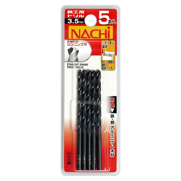 【商品説明】●シンニング付きですべりにくく喰い付きがよく、軽い力でぐいぐい入る ●ドリルの寿命がUP ●穴径（mm）：3.5 ●軸径（mm）：3.5丸軸 ●タイプ：鉄工用 ●仕様：先端研磨シンニング刃 ●適応材：鉄・銅・アルミ・プラスチック・木材