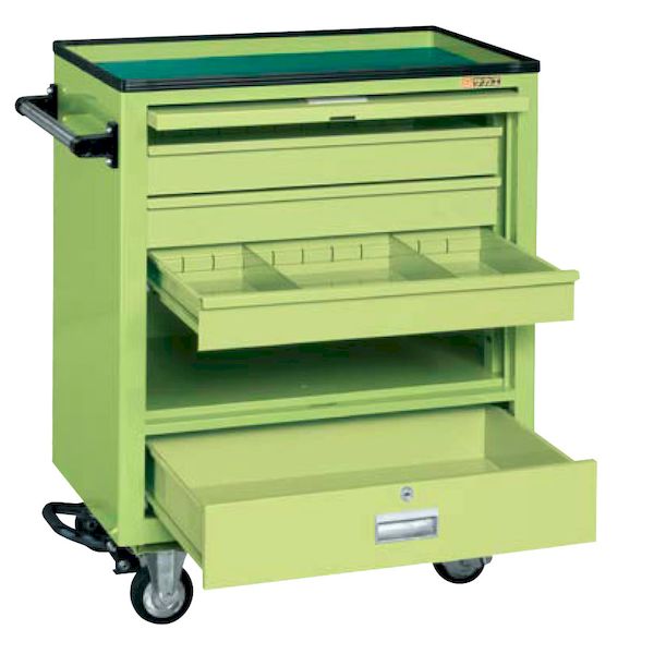 ●外寸：W700×D450×H880mm●均等耐荷重：280kg●質量：49kg●本体色：グリーン●キャスター：100φゴム車●セット内容・付属品：フロアストッパー付・マット付●棚板は皿型・フラット型変更可能●上段引出し3段●引出し内寸：浅...
