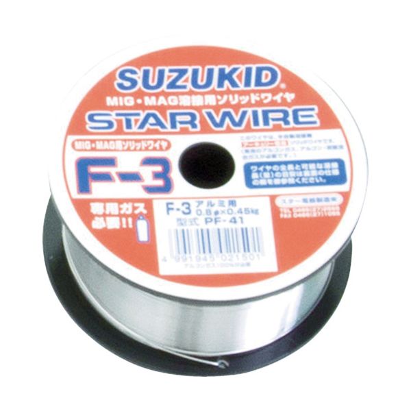 スズキッド072-695-4815　【商品説明】●質量：500.000G【特長】●スターワイヤF-3 ソリッドアルミ用溶接ワイヤです。●アルゴン100％ガスが必要です。●軟鋼やステンレスと比べワイヤが軟らかいため送給ローラーの締め付け調整に...