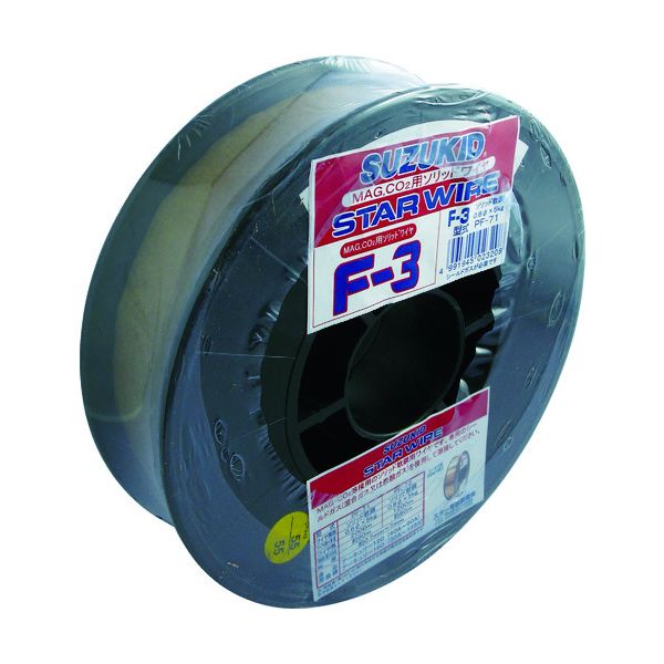 スズキッド072-695-4815　【商品説明】●質量：5000.000G【特長】●スターワイヤF-3 ソリッド軟鋼用溶接ワイヤです。●アルゴンと炭酸の混合ガスか炭酸100％のガスが必要です。●セルシールドガス溶接と比較しスパッタが少なく仕...