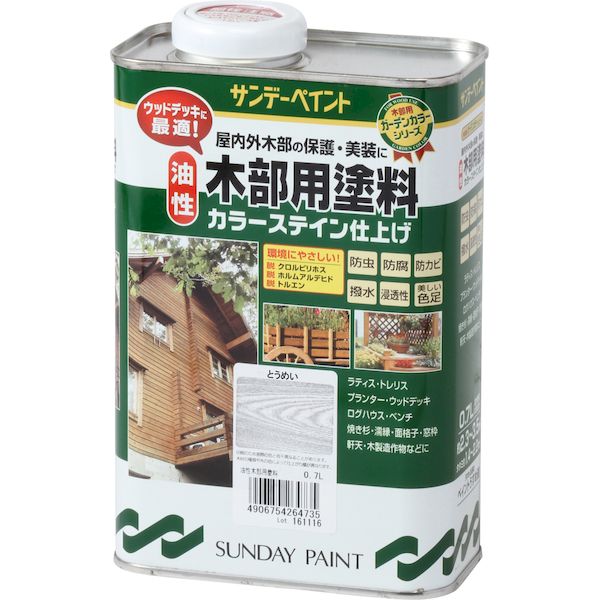 【商品説明】●縦（mm）：65●横（mm）：120●高さ（mm）：195●重量（g）：約747用途●屋内外木部の防虫・防かび・防腐カラーステイン仕上げログハウス、ウッドデッキ、ラティス、トレリス、プランターなどのガーデニング用木材、焼き杉、...