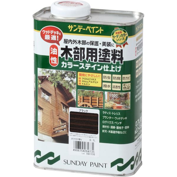 【商品説明】●縦（mm）：65●横（mm）：120●高さ（mm）：195●重量（g）：約747用途●屋内外木部の防虫・防かび・防腐カラーステイン仕上げログハウス、ウッドデッキ、ラティス、トレリス、プランターなどのガーデニング用木材、焼き杉、...