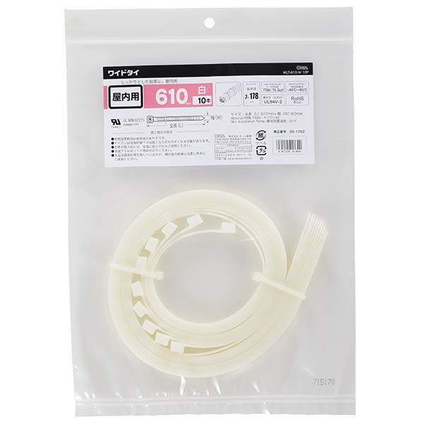 オーム電機0120-963-006【商品説明】特　徴●しっかりとした結束に。●屋内用●RoHS適合品●UL規格62275　E484884-17F0仕　様■白■10本入り■結束径：7〜178mm■ループ引張強度：778N/79.3kgf■使用...