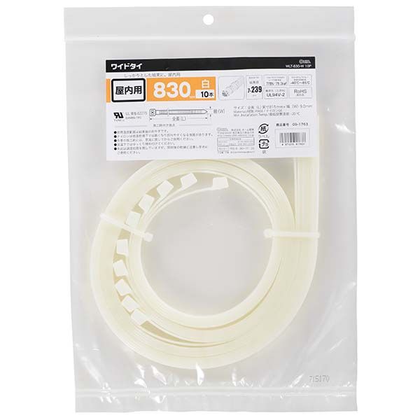 オーム電機0120-963-006【商品説明】特　徴●しっかりとした結束に。●屋内用●RoHS適合品●UL規格62275　E484884-17F0仕　様■白■10本入り■結束径：7〜239mm■ループ引張強度：778N/79.3kgf■使用...