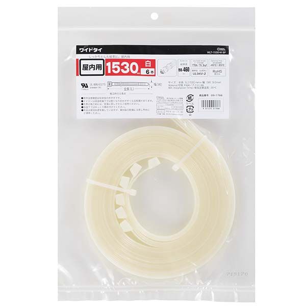 オーム電機0120-963-006【商品説明】特　徴●しっかりとした結束に。●屋内用●RoHS適合品●UL規格62275　E484884-17F0仕　様■白■6本入り■結束径：190〜460mm■ループ引張強度：778N/79.3kgf■使...