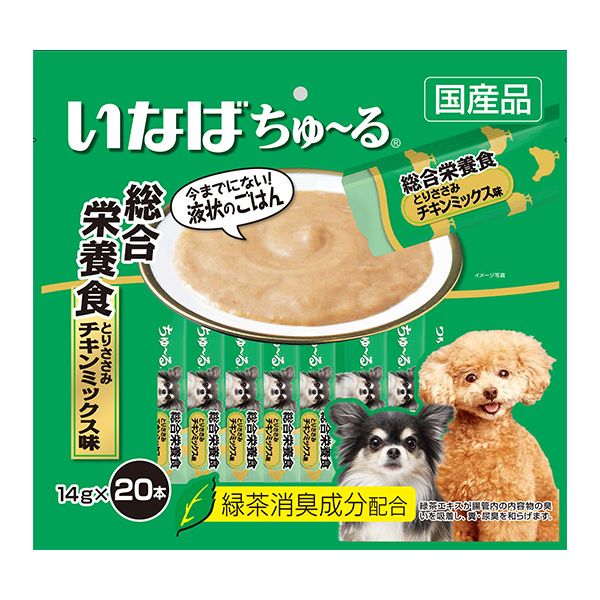 【商品説明】●今までにない液状タイプのワンちゃん用おやつ。●舐めるだけで栄養補給もできる便利なおやつです。●原材料：鶏肉(ささみ)、鶏脂、チキンエキス、酵母エキス、タンパク加水分解物、増粘剤(加工でん粉)、ミネラル類(Ca、Fe、Cu、Mn...