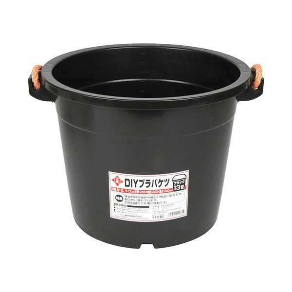 【商品説明】建築材料の撹拌や、道具洗い等幅広い用途に使用できます。【用途】プラスチックバケツ。【機能・特長】耐久性に優れています。内側目盛付で作業時に便利です。【材質】特殊PE(再生材料)。【仕様】●容量：13L。●目盛付。●色：ブラック。...