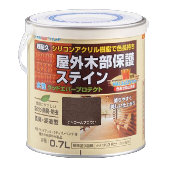 【商品説明】※色見本はご使用端末により若干の誤差がございますので、ご注意ください。【特長】●着色力の強い半造膜ステインなのでウッドデッキなど屋外木部を長期間保護します。●紫外線劣化防止剤・防虫・防腐・防かび剤配合。【用途】●ウッドデッキやラ...