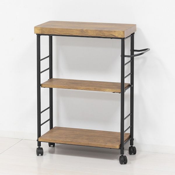 【商品説明】リビングやダイニングで活躍するスリムで場所を取らないワゴン。●天厚＝約3.8cm、その他板厚＝約1.8cm●可動棚1枚（5ヶ所移動）/材質：天板・棚板：合成樹脂化粧繊維板、/脚：スチール/生産国・使用：中国・組立式キッチン収納・...