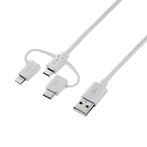 【商品説明】USB2.0(micro-B)端子をLightning端子、USB Type-C端子に変換できるアダプタがついた、USB micro-Bケーブルです。変換アダプタを着脱することで、Lightning端子搭載機器、USB Type...