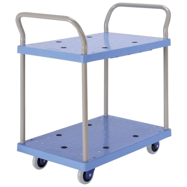 【商品説明】●サイズ：790×455×H860mm●材質/デッキ：ポリプロピレン、ハンドル：スチール（粉体塗装）●キャスター種類：固定2輪、自在2輪/100φ静音ノーカーボングレーゴム●自重：13kg●耐荷重：150kg●棚間：475mm●...