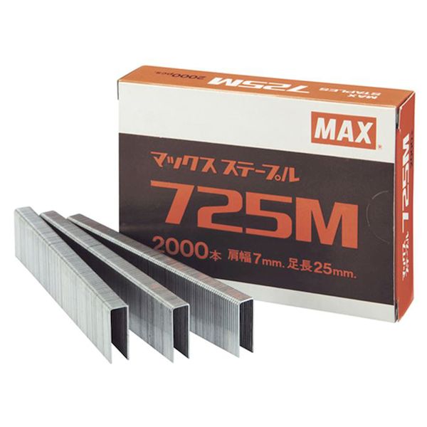 【商品説明】●7Mステープルです。●ステープルの肩幅(内寸)(mm):7●ステープルの足長さ(外寸)(mm):25●ステープルの線径(mm):幅1.3×厚さ0.8●材質:ステンレス鋼線●適合釘打機:高圧釘打機(HA-R25/725M)、常圧...