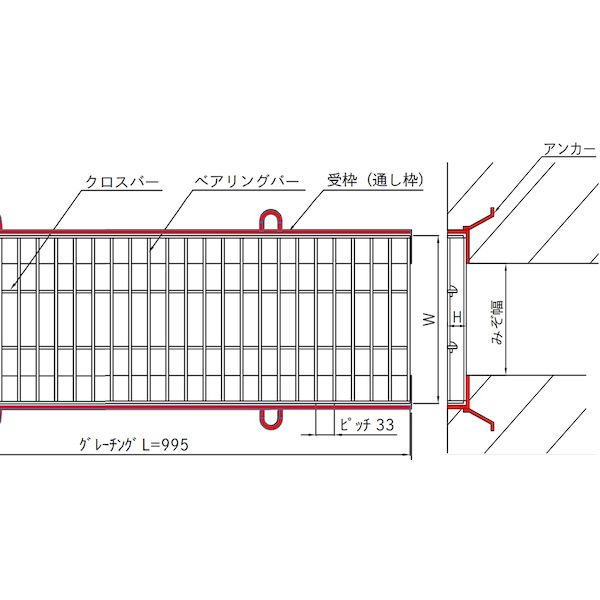 【商品説明】●特徴：ツバ無し(落し込み)側溝用HGB用の受枠です。●材質：スチール・黒塗装●本体L寸法（mm）：通し枠●受枠寸法（mm）38×60●本体L寸法（mm）：1000●単重（kg）：8.9●注意：※個人宅配送は不可となります。※受...